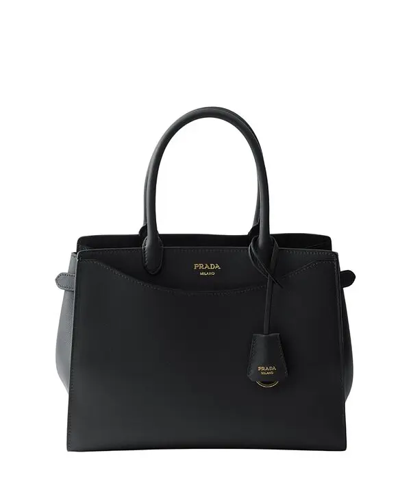 Prada Prelude Leather Top Handle Bag - Black