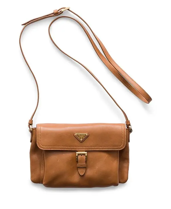 Prada Nappa Leather Enameled Metal Triangle Logo Smartphone Holder - Caramel
