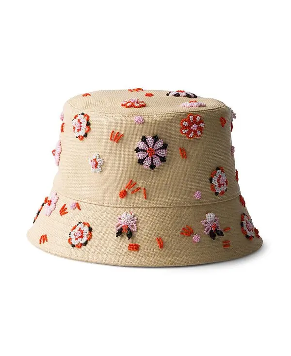 Prada Embroidered Canvas Bucket Hat - Tan/red