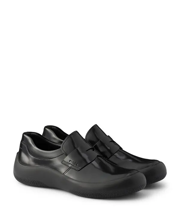 Prada Brushed Leather Loafers - Black