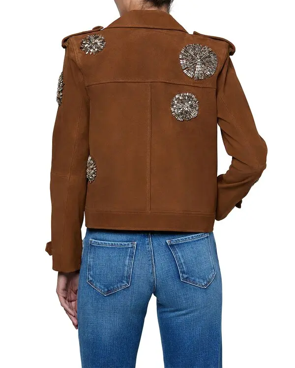 L'Agence Xoey Suede Crystal Trim Cropped Trench Coat