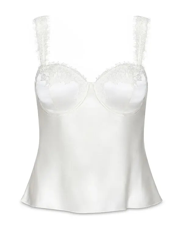 L'Agence Soleia Silk Lace Trim Camisole Top - Ivory