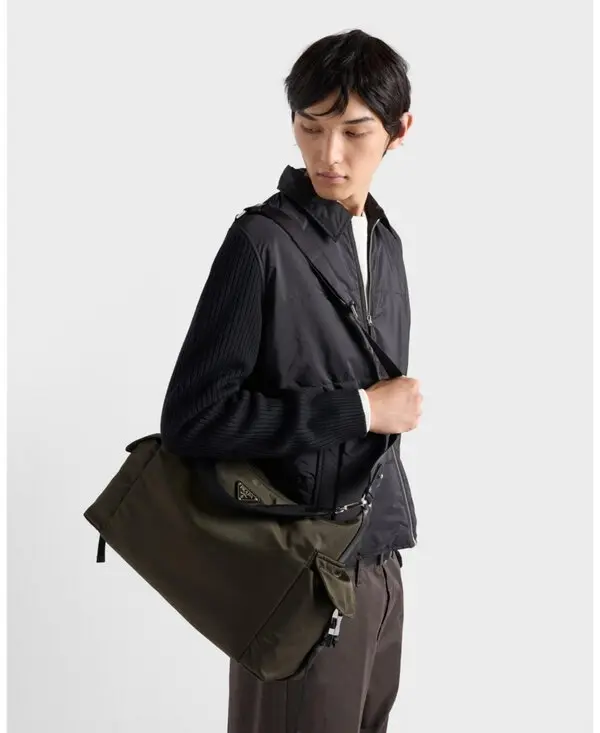 Prada Explore Nylon & Leather Enameled Triangle Logo Crossbody - Green