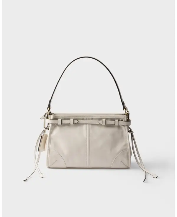 Prada Bonnie Leather Enameled Triangle Logo Shoulder Bag