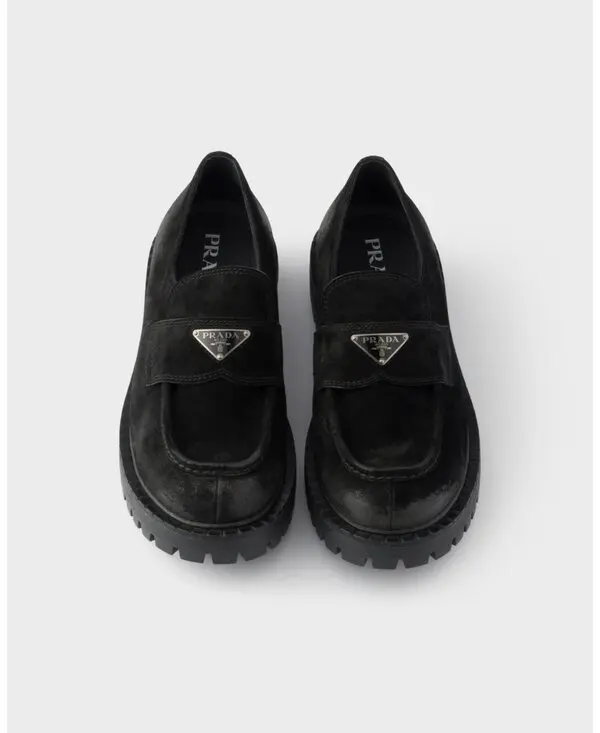 Prada Aged Suede Loafers - Black