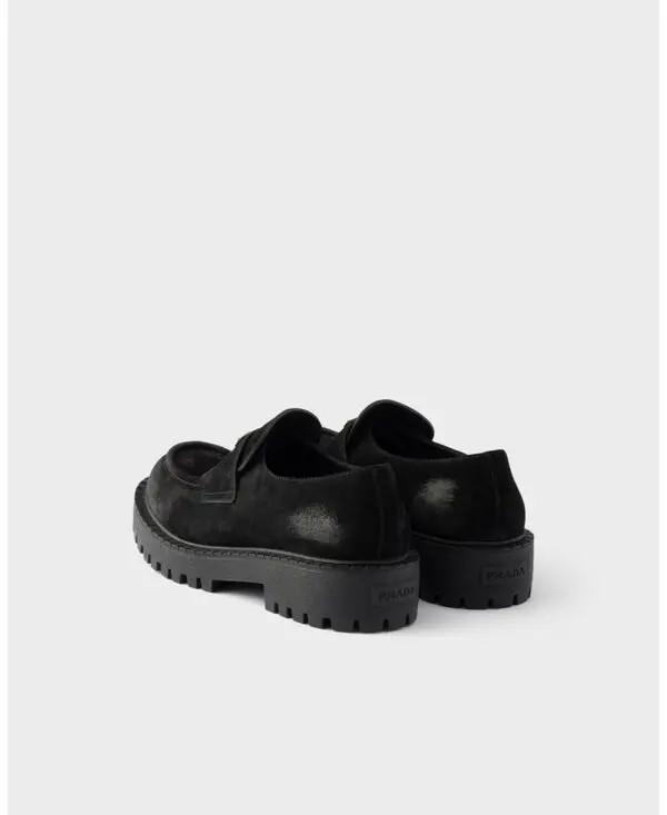 Prada Aged Suede Loafers - Black