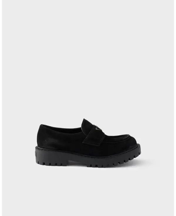 Prada Aged Suede Loafers - Black