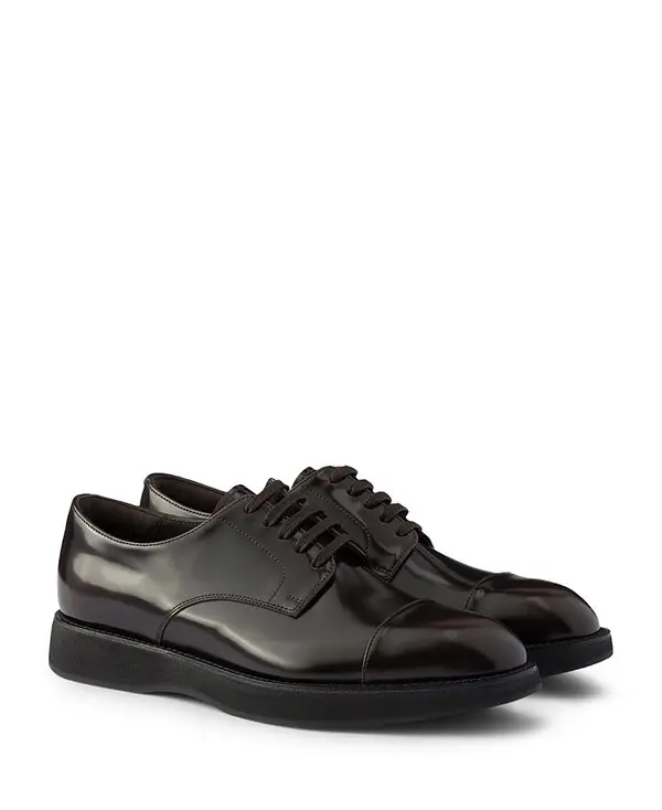 Prada Leather Cap Toe Derby Dress Shoes - Sienna
