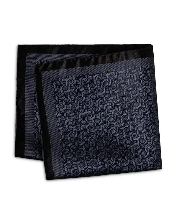 Eton Medallion Woven Silk Pocket Square - Navy