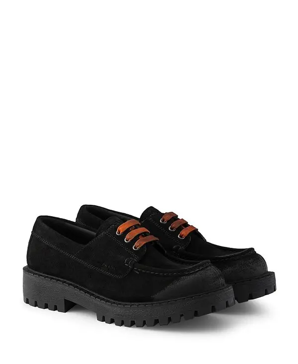 Prada Waxed Suede Lace-up Shoes - Black