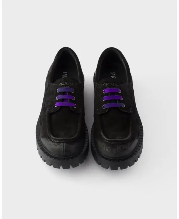 Prada Waxed Suede Lace-up Shoes - Black
