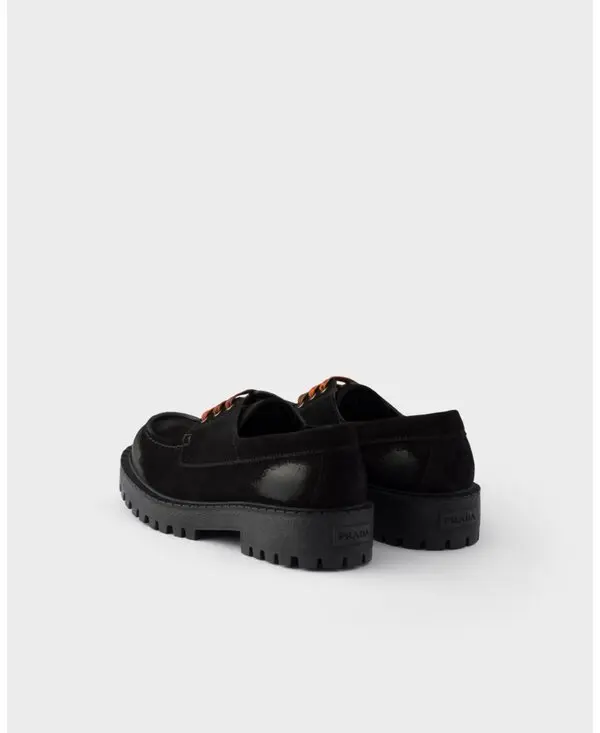 Prada Waxed Suede Lace-up Shoes - Black