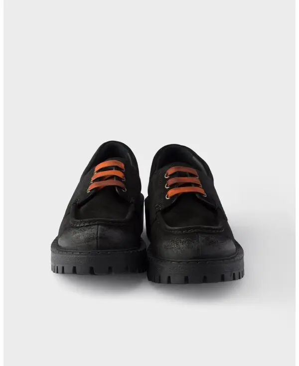Prada Waxed Suede Lace-up Shoes - Black