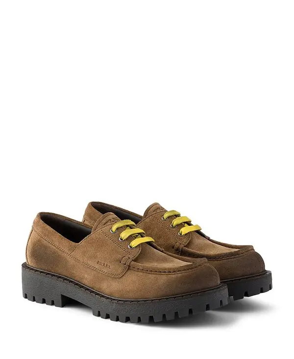 Prada Waxed Suede Lace-up Shoes - Brown
