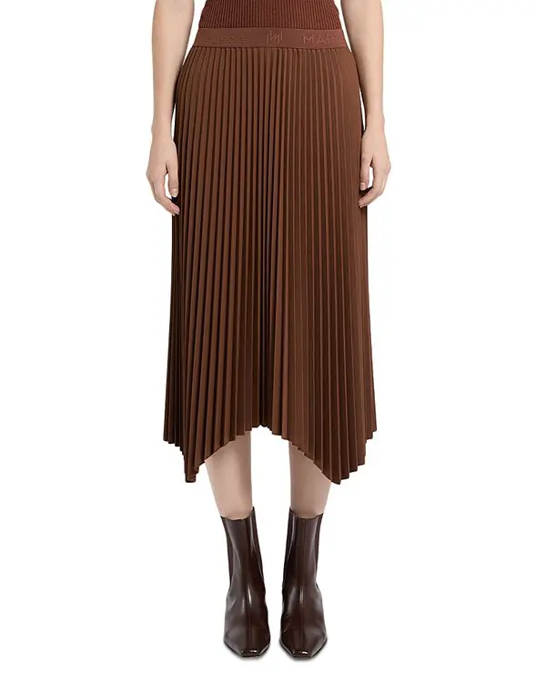 Marella Pleated Midi Skirt With Asymmetrical Hem