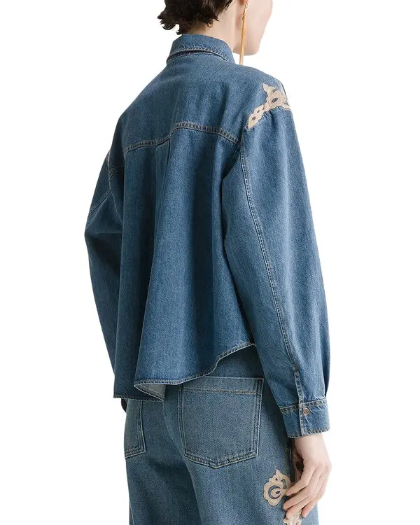 FORTE_FORTE Indigo Twill Embroidered Boxy Denim Shirt - Celeste