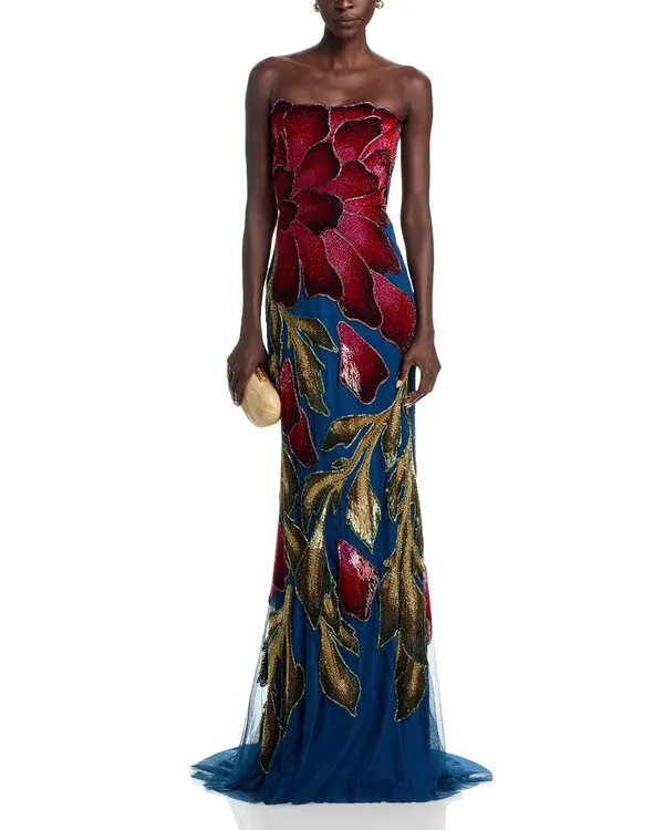 Theia Marie Strapless Beaded Gown