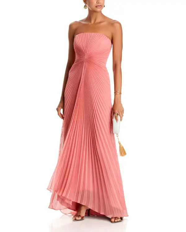 AMUR Myra Strapless Pleated Gown