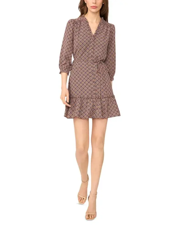 CECE DUPRAZ V Neck Ruffled Tie Waist Dress
