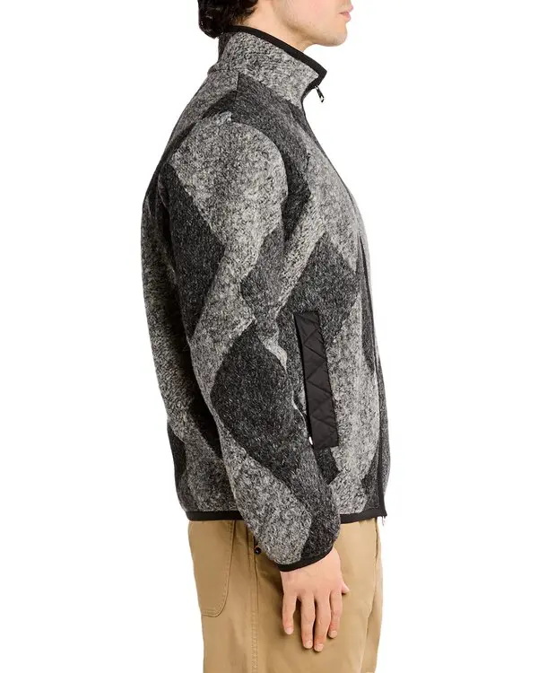 Moncler Diamond Pattern Wool Blend Zip Up Cardigan