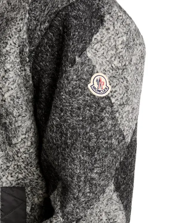 Moncler Diamond Pattern Wool Blend Zip Up Cardigan
