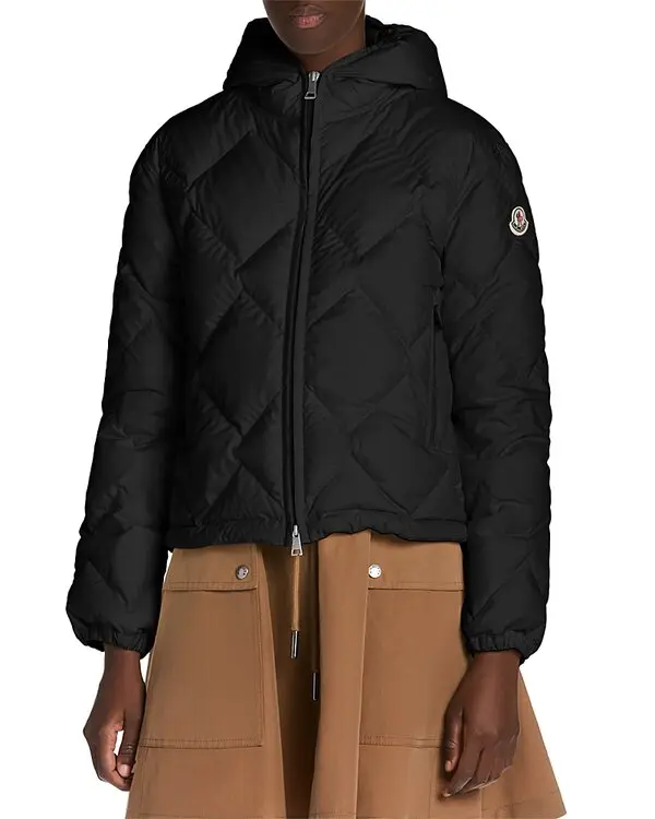 Moncler Arvouinne Hooded Triangle Quilted Short Down Jacket - Black