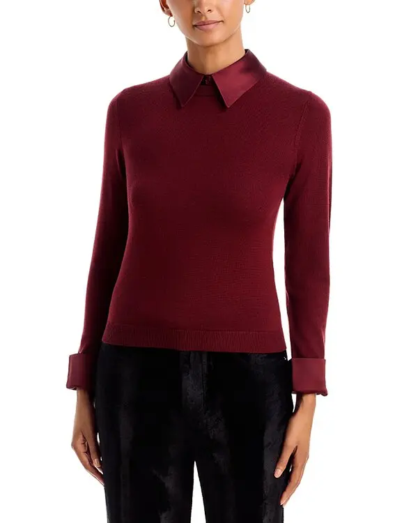 Alice + Olivia Porla Collared Wool Blend Sweater - Cognac