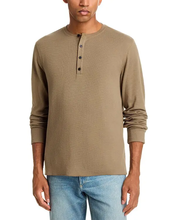 Rag & Bone Luxe Waffle Cotton Henley Shirt - Cocoa