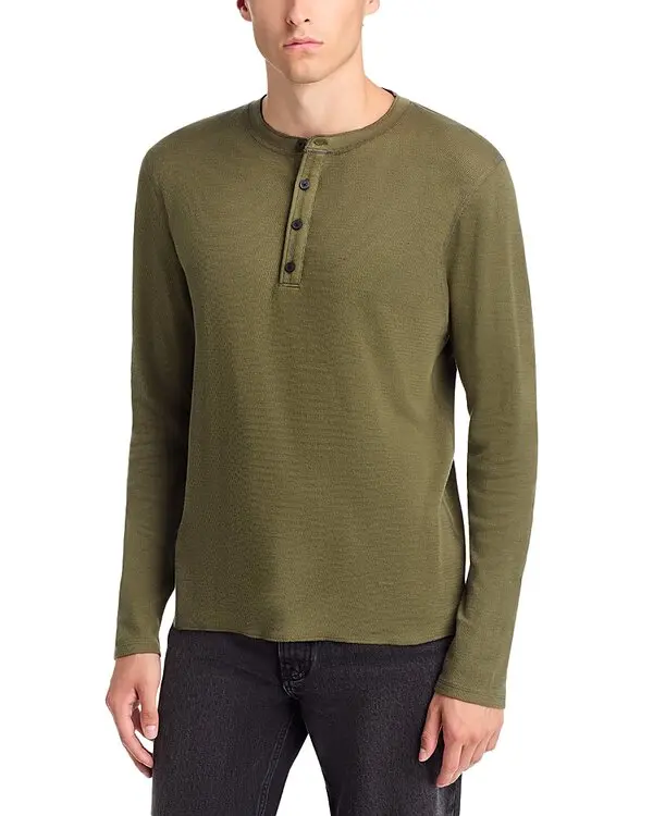 Rag & Bone Luxe Waffle Cotton Henley Shirt - Dark Olive
