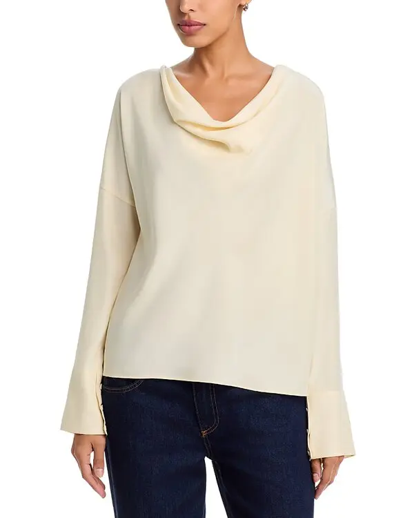 Rag & Bone Vinnie Silk Cowl Neck Blouse - Ivory