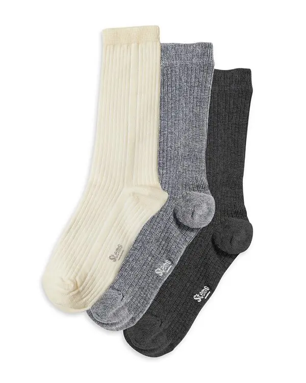 STEMS Cotton Blend Crew Socks, Pack Of 3 - Black/grey/ivory