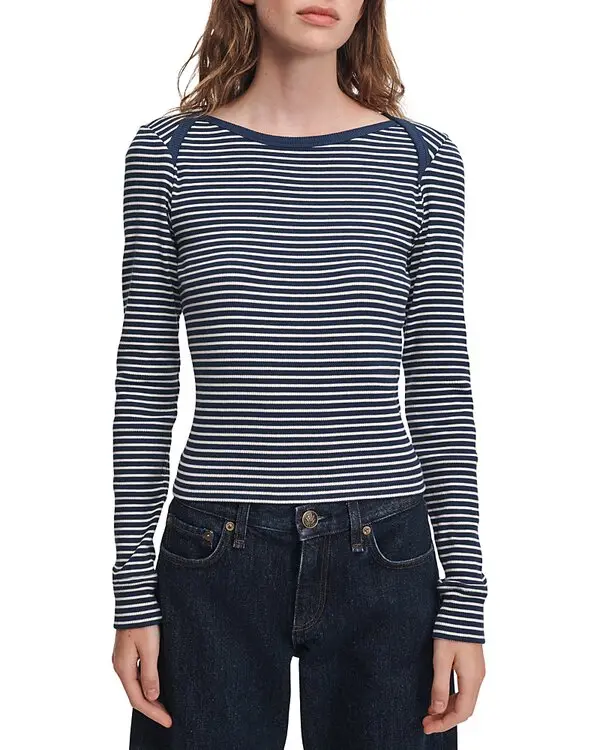 Rag & Bone The Essential Cotton Blend Rib Bateau Top - Navy