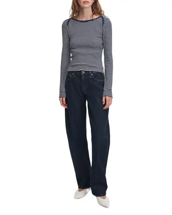 Rag & Bone The Essential Cotton Blend Rib Bateau Top - Navy