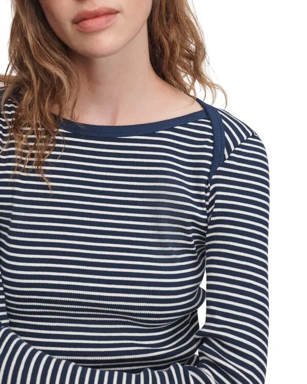 Rag & Bone The Essential Cotton Blend Rib Bateau Top - Navy