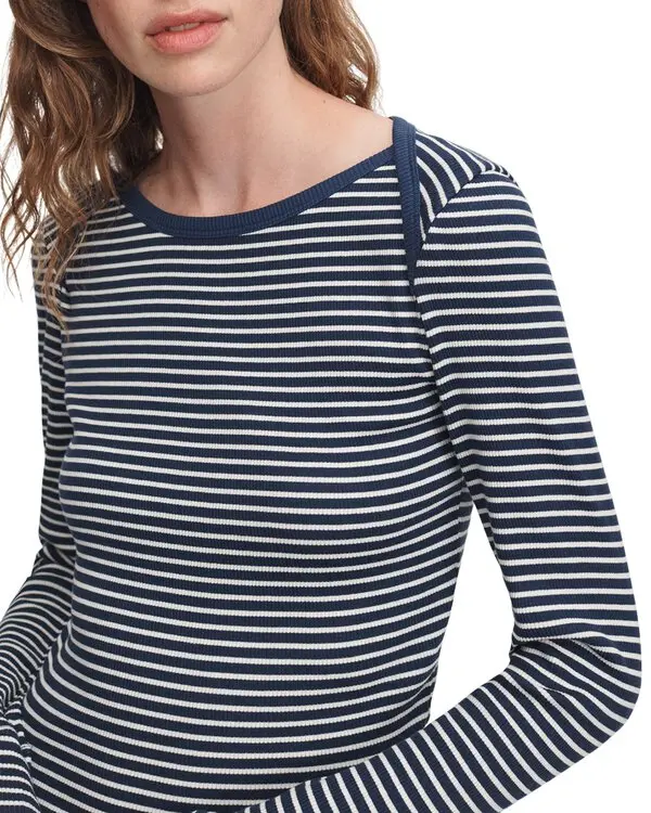 Rag & Bone The Essential Cotton Blend Rib Bateau Top - Navy