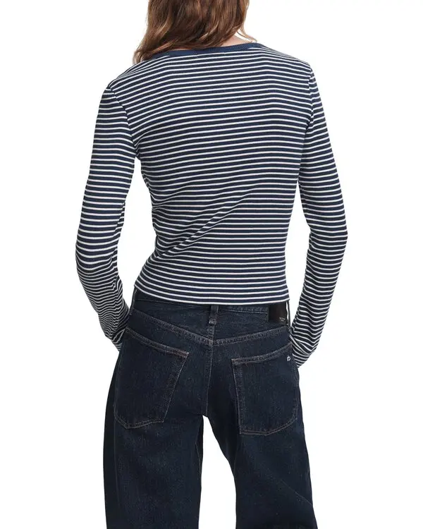 Rag & Bone The Essential Cotton Blend Rib Bateau Top - Navy
