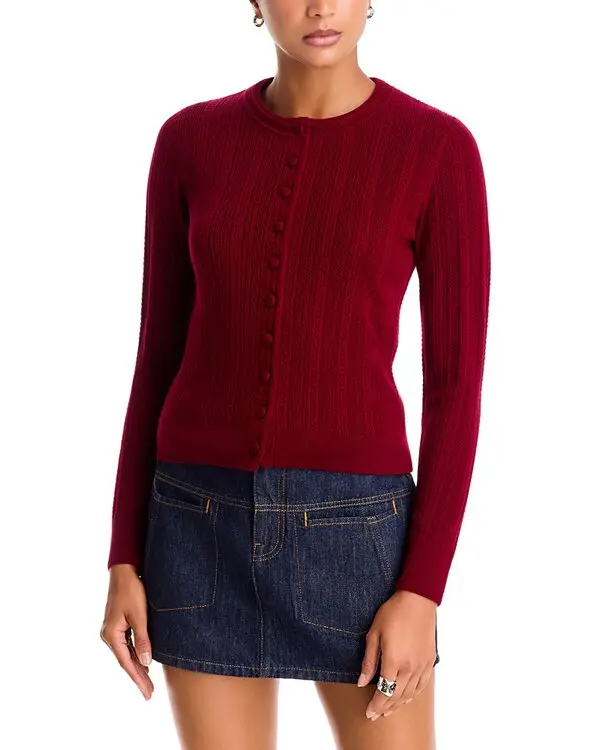 Rag & Bone Rhodes Wool Crewneck Cardigan Sweater - Pomegranate