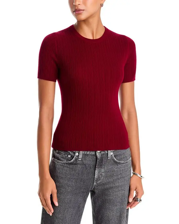 Rag & Bone Rhodes Wool Short Sleeve Crewneck Sweater - Pomegranate