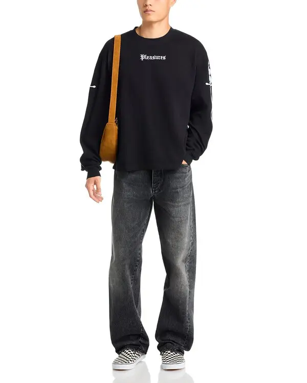 PLEASURES Luster Cotton Long Sleeve Tee - Black