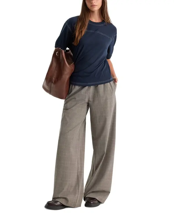 Good American The Pull On Plaid Trousers