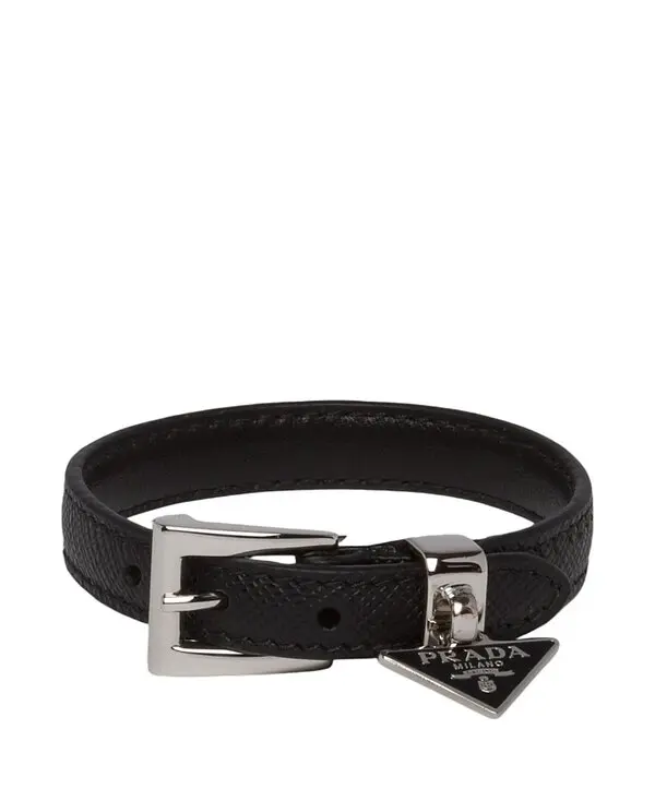 Prada Saffiano Leather Bracelet - Black/silver