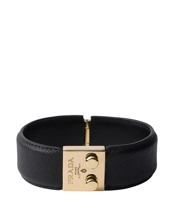 Prada Metal And Saffiano Leather Bracelet - Black
