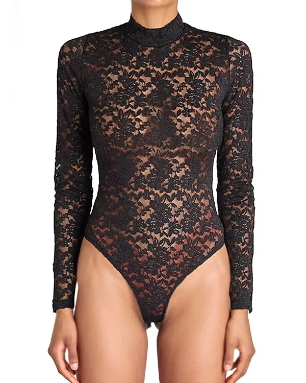 STEMS Lace Mock Neck Bodysuit - Black