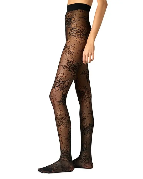 STEMS Margaux Rose Sheer Tights - Black