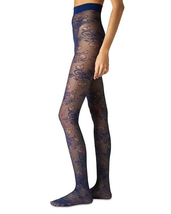 STEMS Margaux Rose Sheer Tights - Deep Indigo