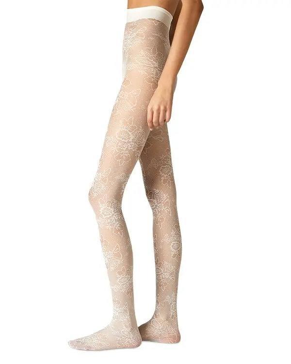 STEMS Margaux Rose Sheer Tights - Ivory
