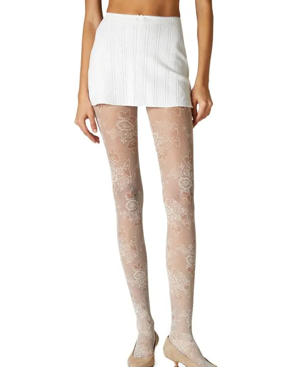 STEMS Margaux Rose Sheer Tights - Ivory