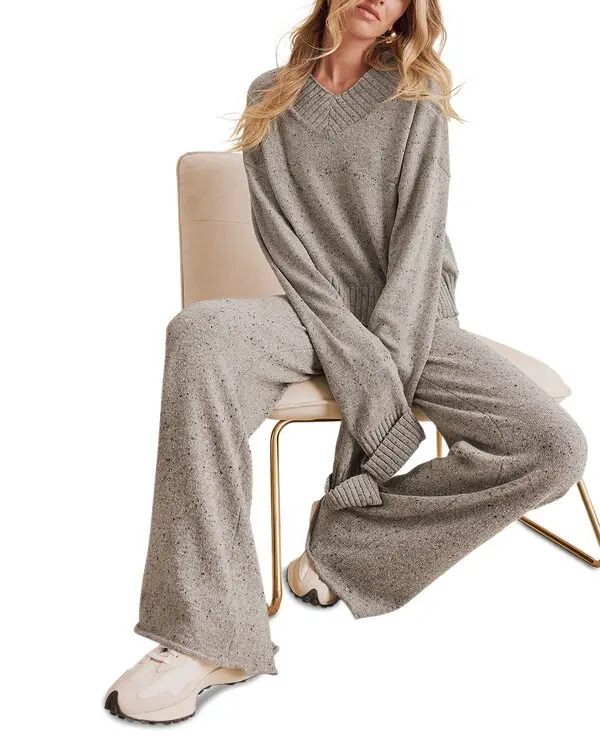 Splendid Haven Tweedy V Neck Sweater - Heather Charcoal