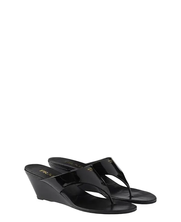 Prada Patent Leather Thong Sandals - Black