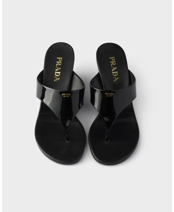 Prada Patent Leather Thong Sandals - Black